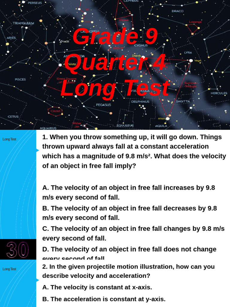 Grade 9 Physics Long Test Review | PDF | Projectiles | Momentum