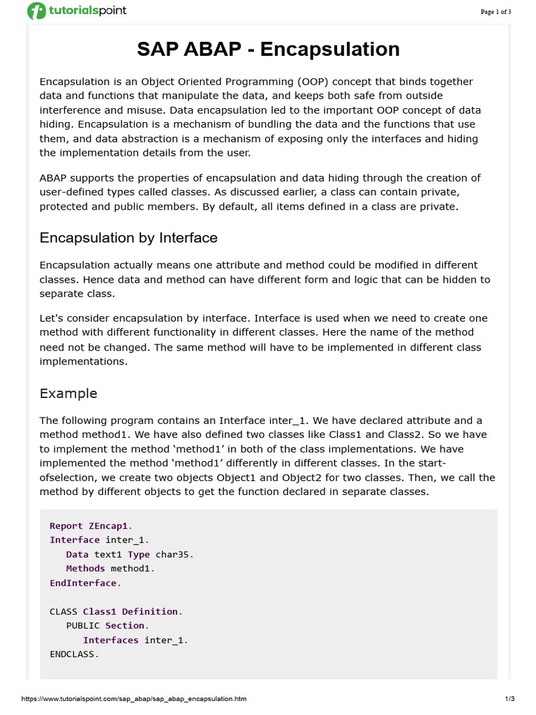 38 - SAP ABAP - Encapsulation | PDF | Class (Computer Programming) | Method (Computer Programming)
