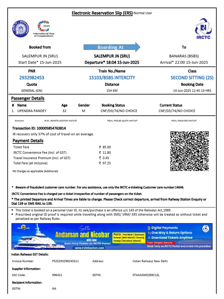 15103/Bsbs Intercity Second Sitting (2S) | PDF | Identity Document ...