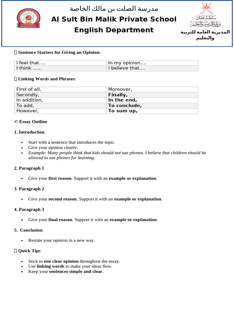 Opinion Essay Writing Guide | PDF