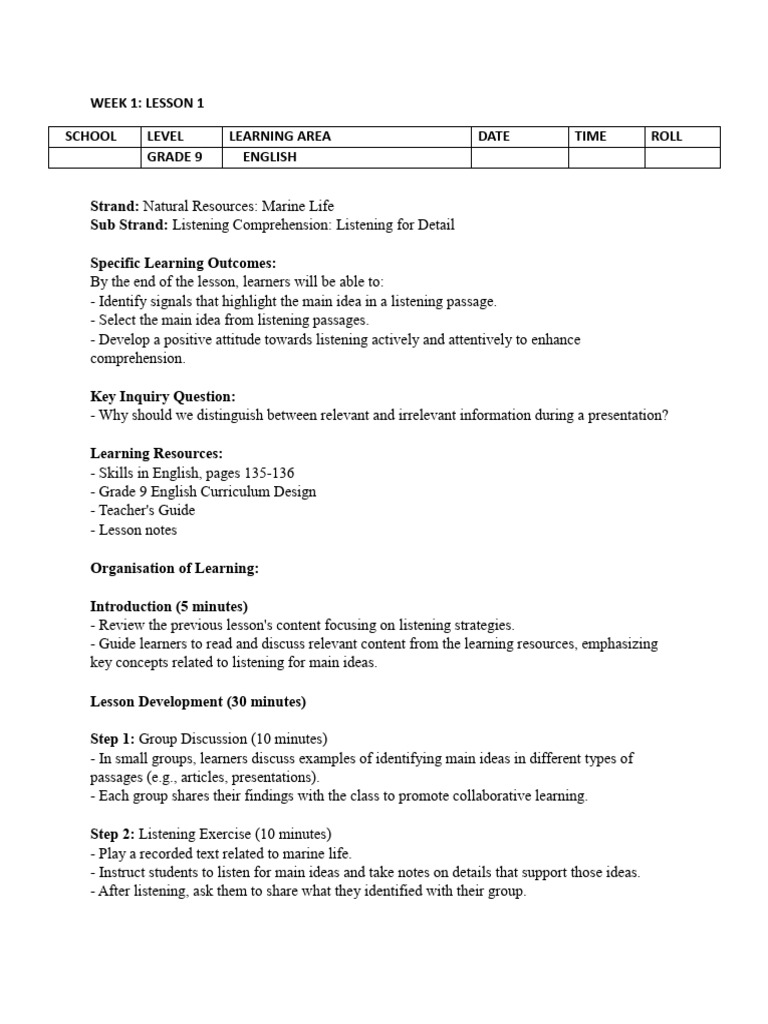 Grade 9 Rationalised English Lesson Plan Term 2 | PDF | Learning ...