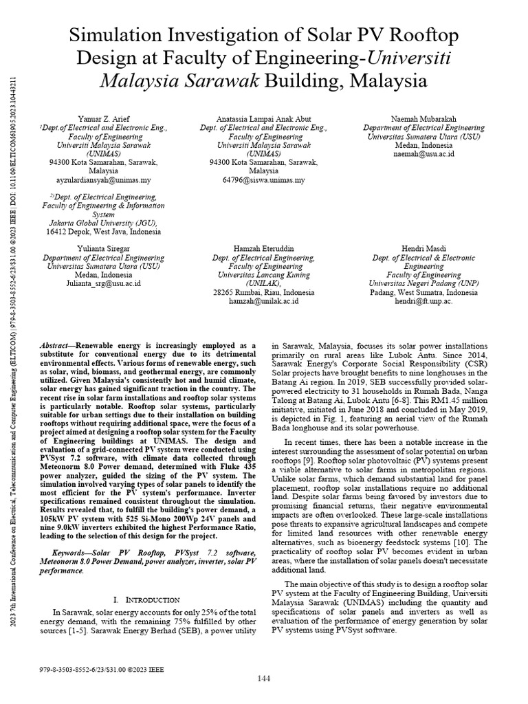 Simulation Investigation of Solar PV Rooftop | PDF | Photovoltaic ...