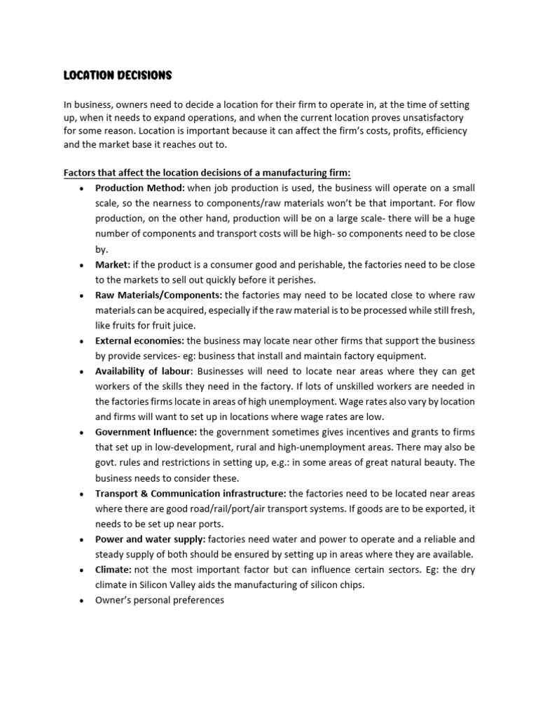 Understanding Location Decisions in Business | PDF | Labour Economics ...