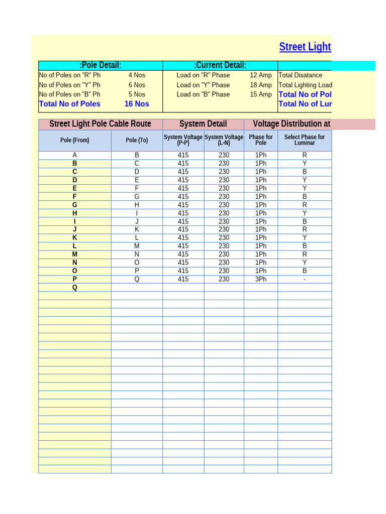 Street Light Pole Voltage Drop Calculation | PDF | Electrical ...