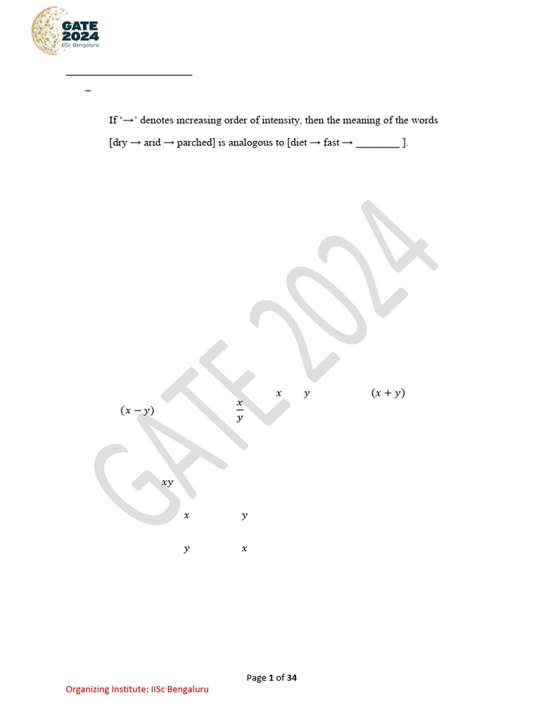 Gate 2024 TF Question Paper | PDF | Yarn | Textile Manufacturing