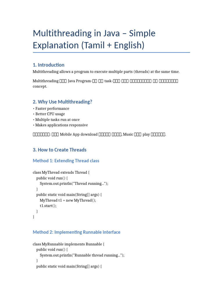 Multithreading in Java Tamil English | PDF