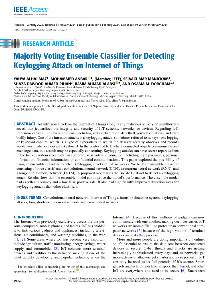 Majority Voting Ensemble Classifier For Detecting Keylogging Attack On Internet of Things | PDF ...