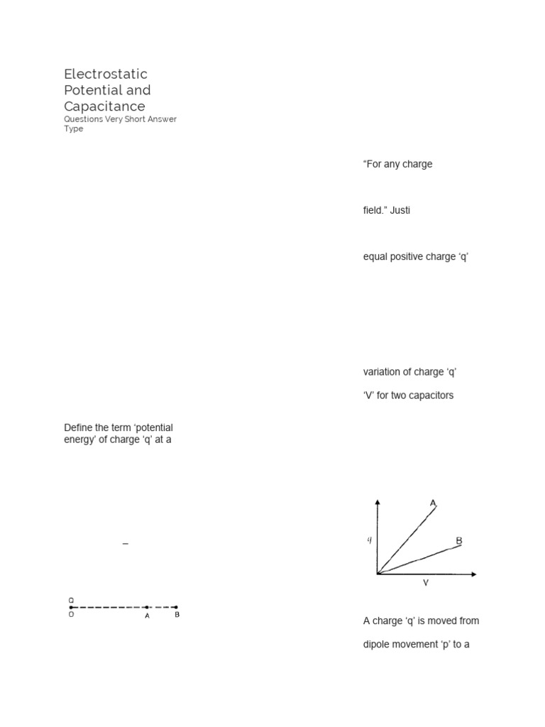 Electrostatic Potential and Capacitance Questions | PDF | Capacitance ...