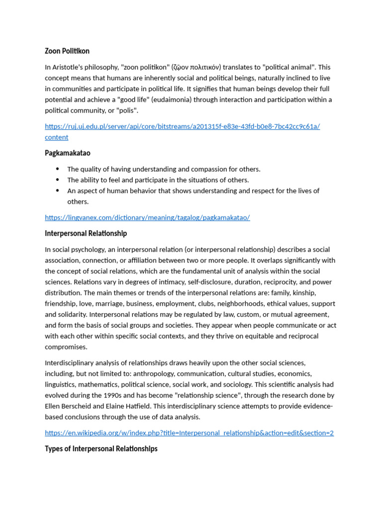Understanding Zoon Politikon and Pagkamakatao | PDF | Institutional ...