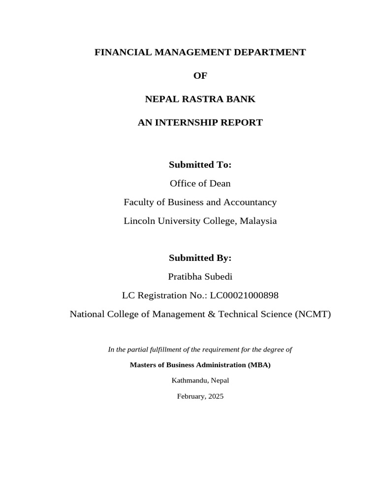 Internship Report Pratibha 2 | PDF | Banks | Business