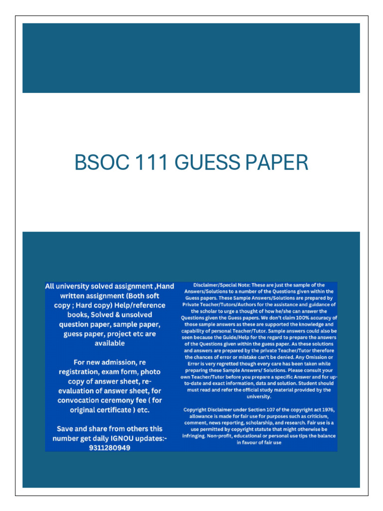 Bsoc 111 Guess Paper | PDF | Value (Economics) | Émile Durkheim
