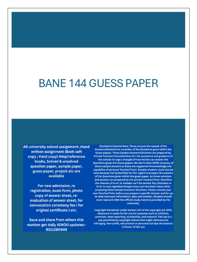 Bane 144 Guess Paper | PDF