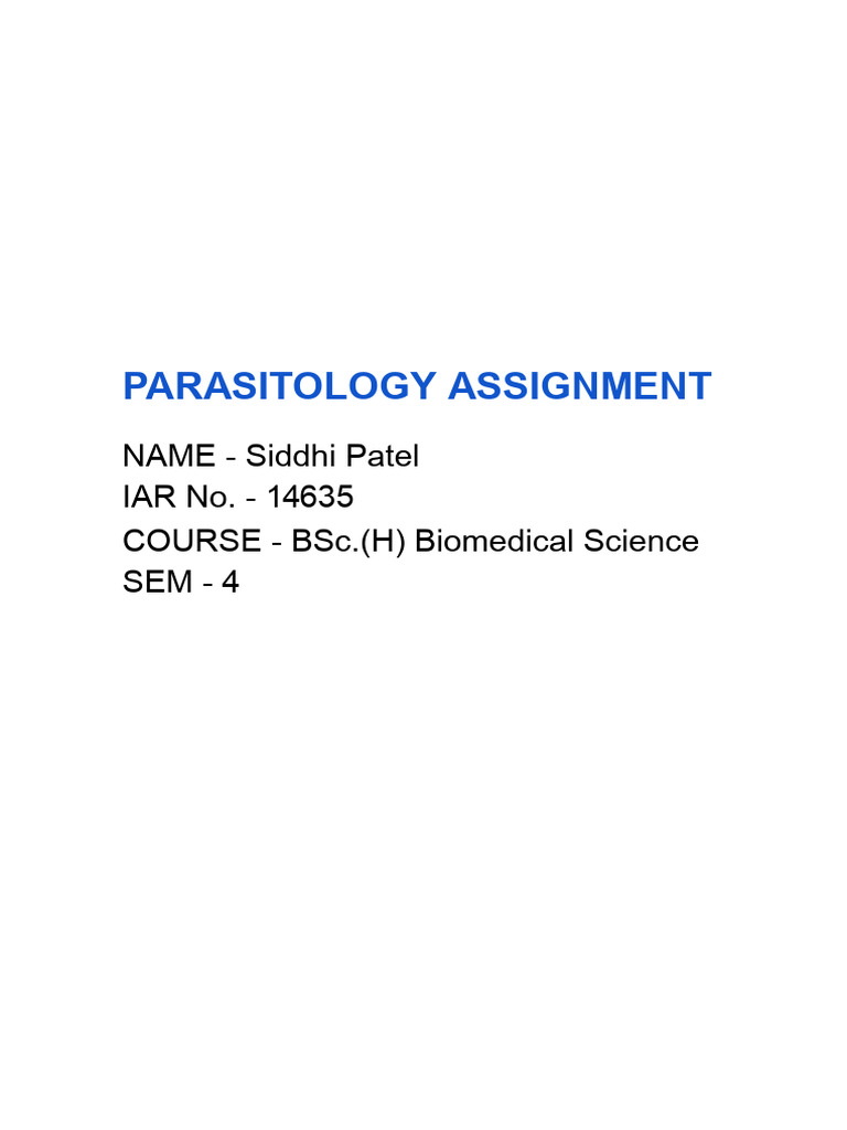 Parasitology Assignment (1) (2) | PDF | Malaria | Parasitology
