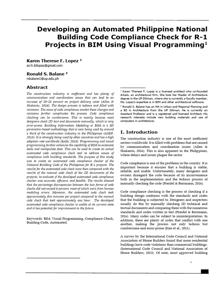Developing An Automated Philippine National Building Code Compliance Check For R-1 Projects in ...