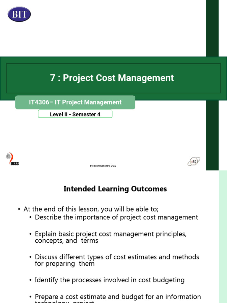 Topic 7 - Project Cost Management | PDF | Cost Accounting | Educational Technology