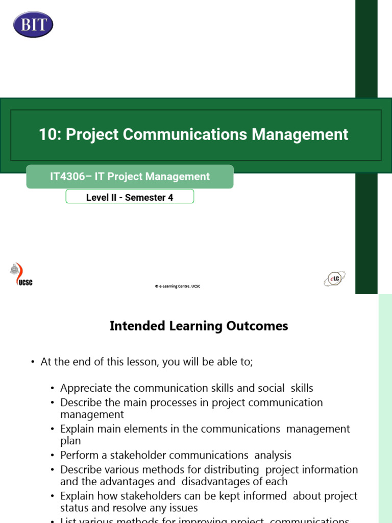 Topic 10 - Project Communications Management | PDF | Educational Technology | Communication