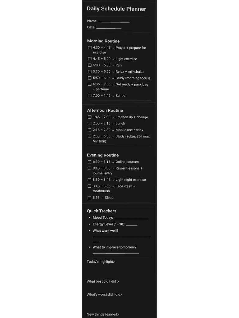 Productive School Routine | PDF