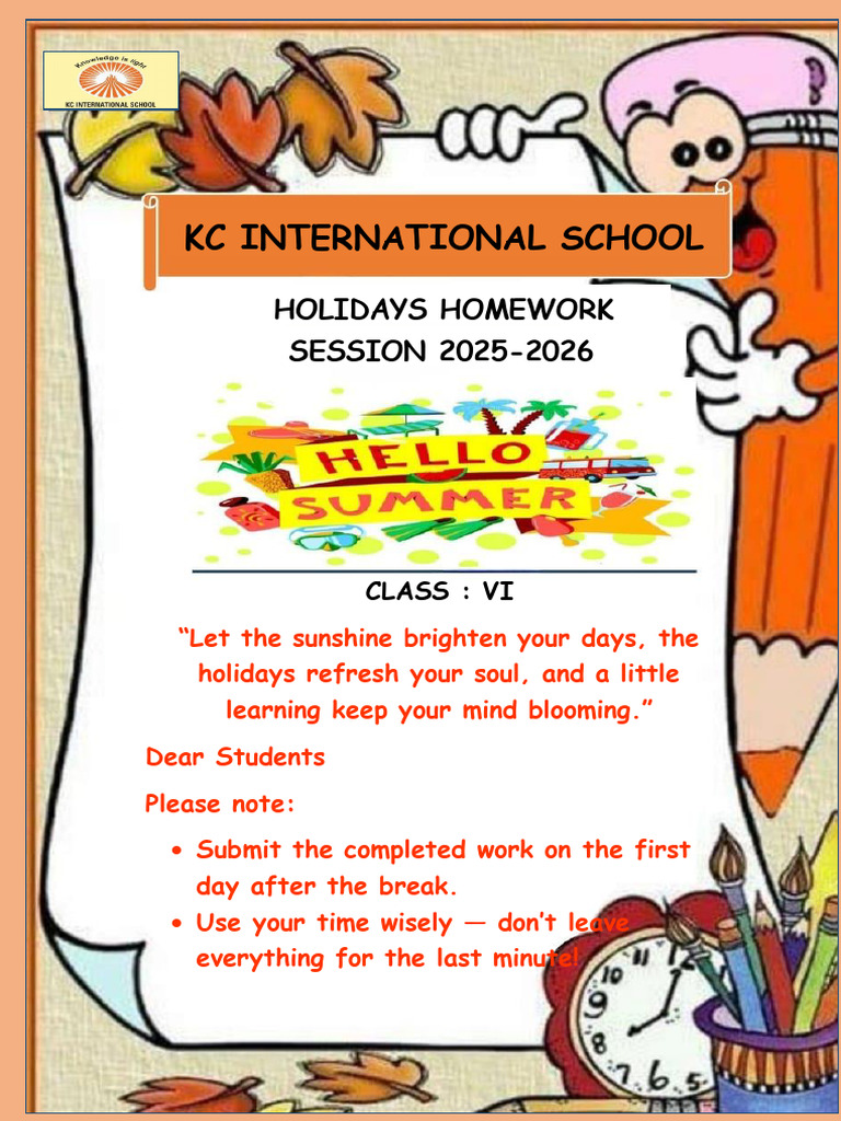 VI Holiday Homework Guidelines | PDF