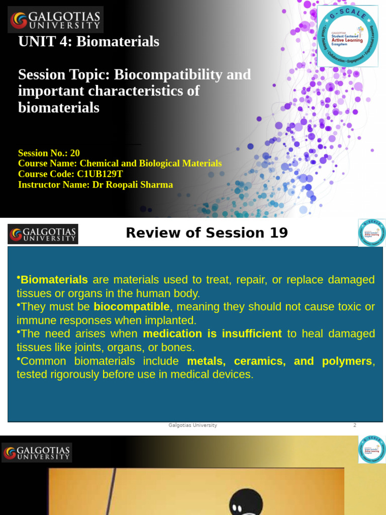 Session 20 Unit 4 Biomaterials | PDF | Biomaterial | Implant (Medicine)