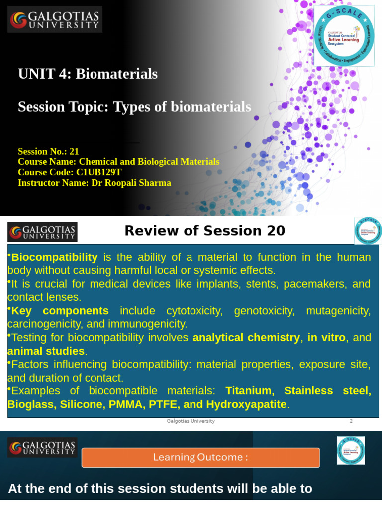 Session 21 Unit 4 Biomaterials | PDF | Biomaterial | Implant (Medicine)