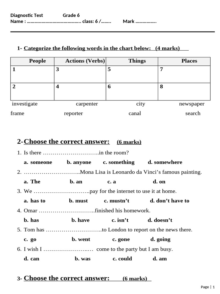 Diagnostic Test Grade 6 Modified | PDF