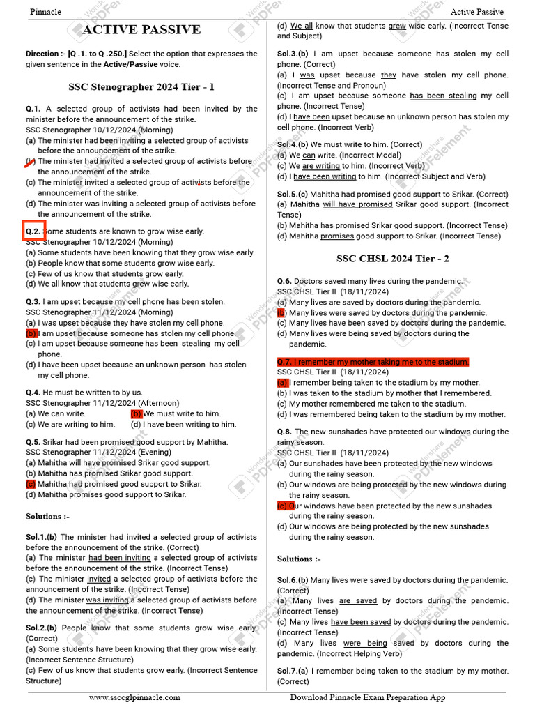 Active Passive For SSC Exam | PDF | Grammar | Language Mechanics