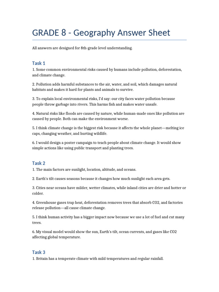Grade 8 Geography Answers | PDF | Climate Change | Tropics