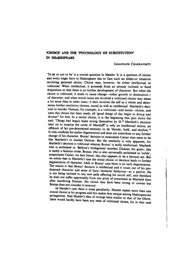 CHOICE and The PSYCHOLOGY OF SUBSTITUTION in SHAKESPEARE | PDF