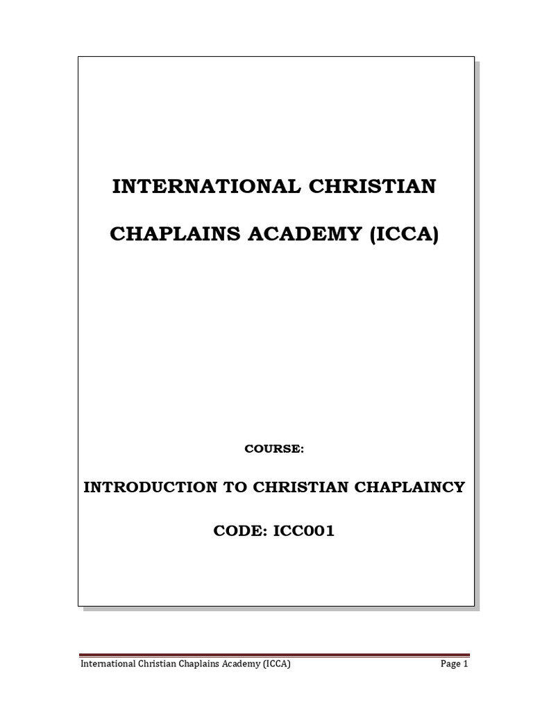 Introduction To Christian Chaplaincy - Code ICC001 | PDF | Chaplain | Jesus