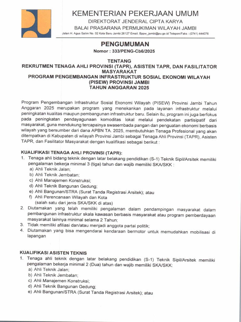 Pengumuman TAPR, Asisten TAPR, Dan FM PISEW 2025 | PDF