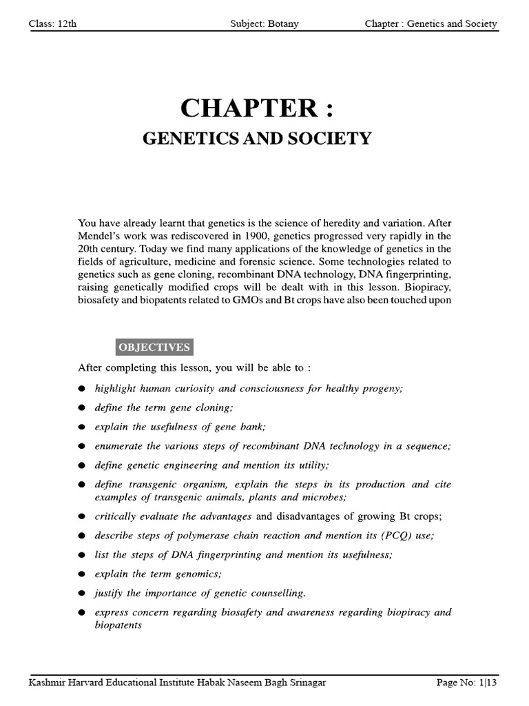 Genetics and Society in Botany | PDF | Life Sciences | Biology