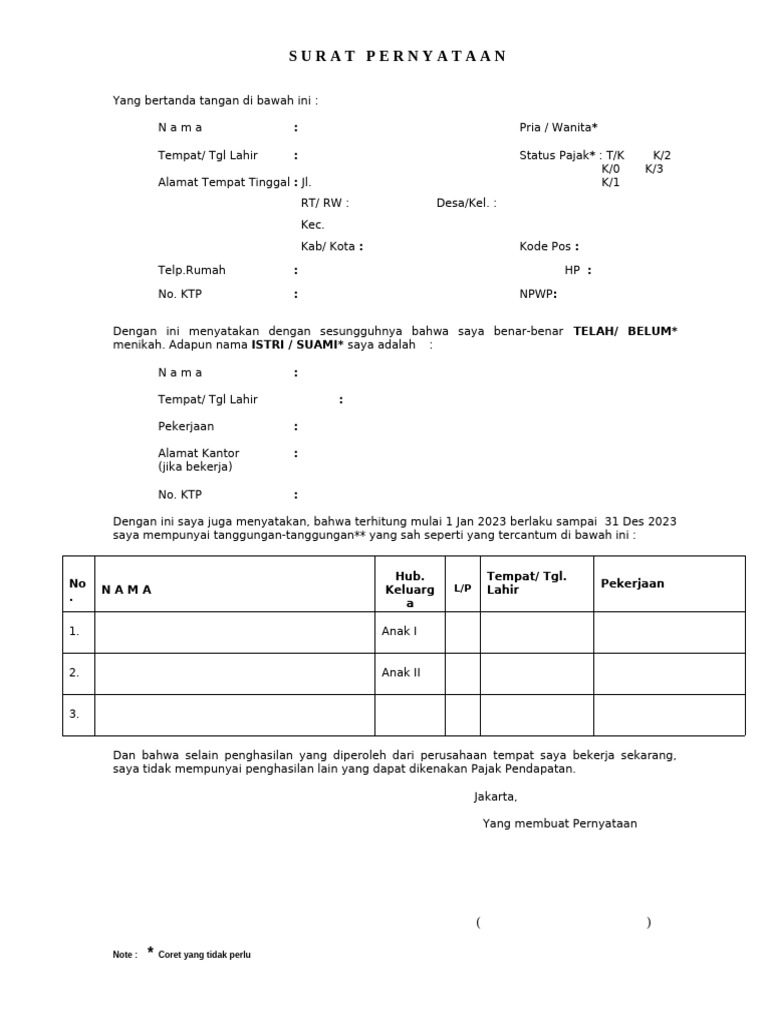 Surat Pernyataan Pajak | PDF