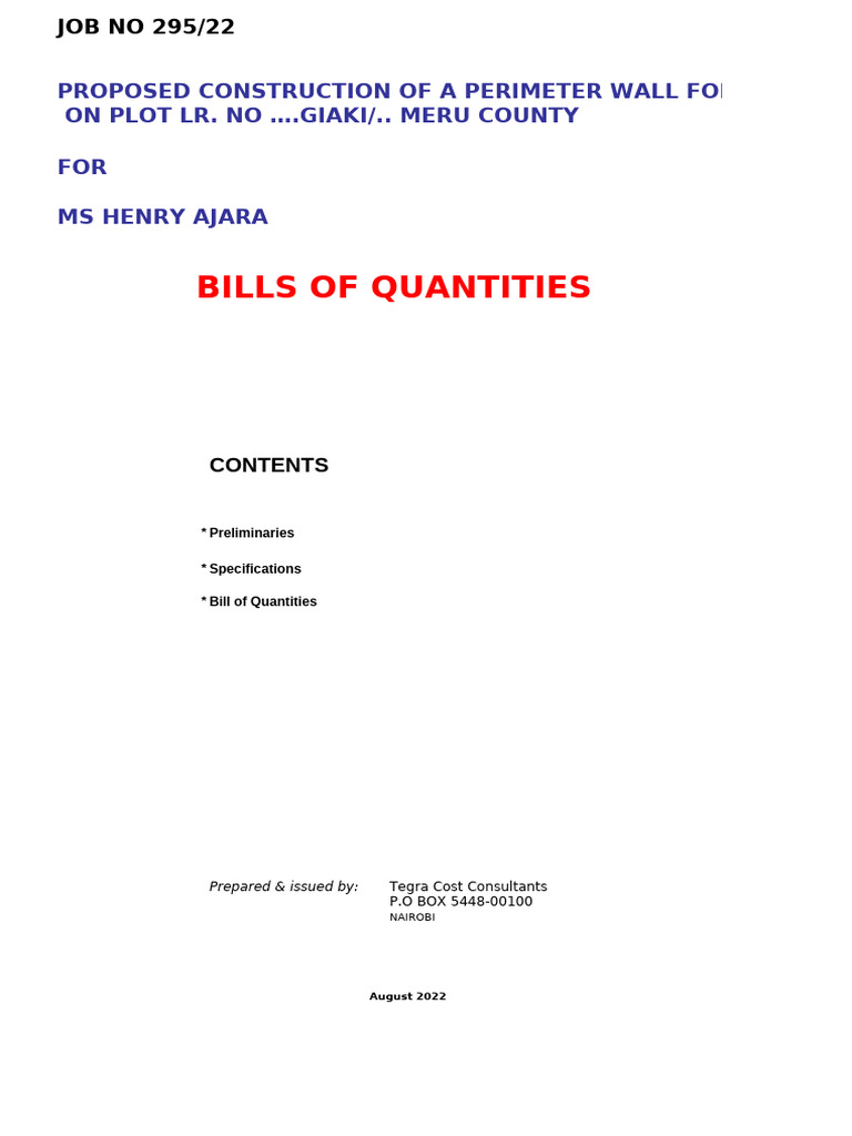 Perimeter Wall Construction Cost Estimate | PDF | Concrete | Building