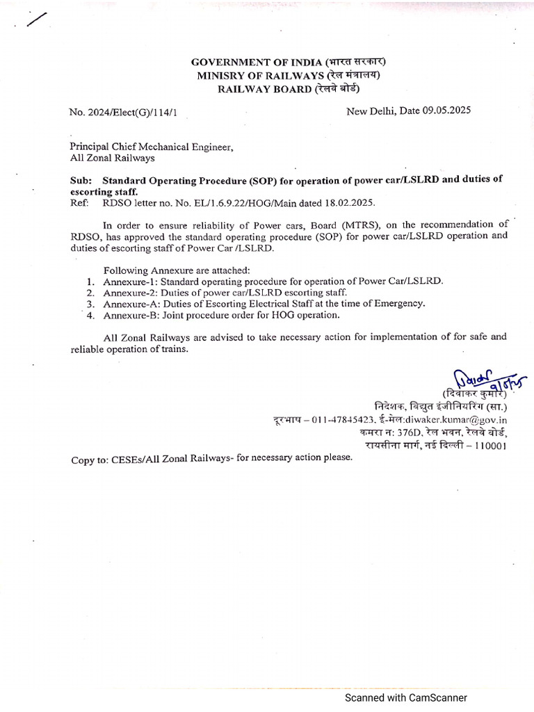 SOP For Operation of Power Car, LSLRD and Duties of Escorting Staff | PDF