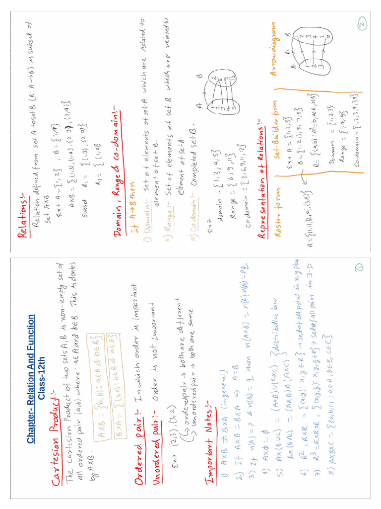 2 Relation and Function Handwritten Notes | PDF