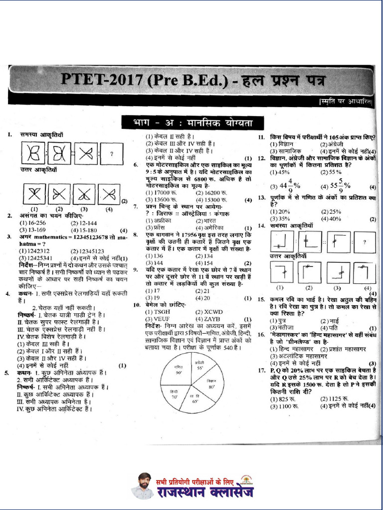 PTET 2017 Solved Paper Download | PDF