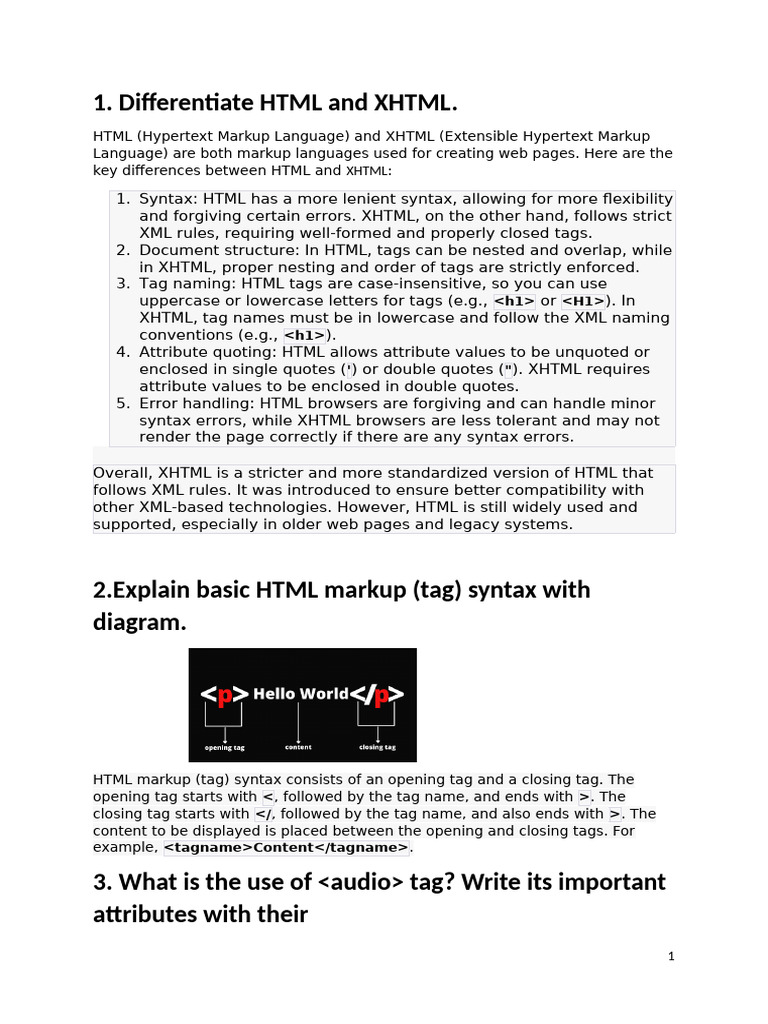 HTML vs XHTML: Key Differences Explained | PDF | Html | Xhtml