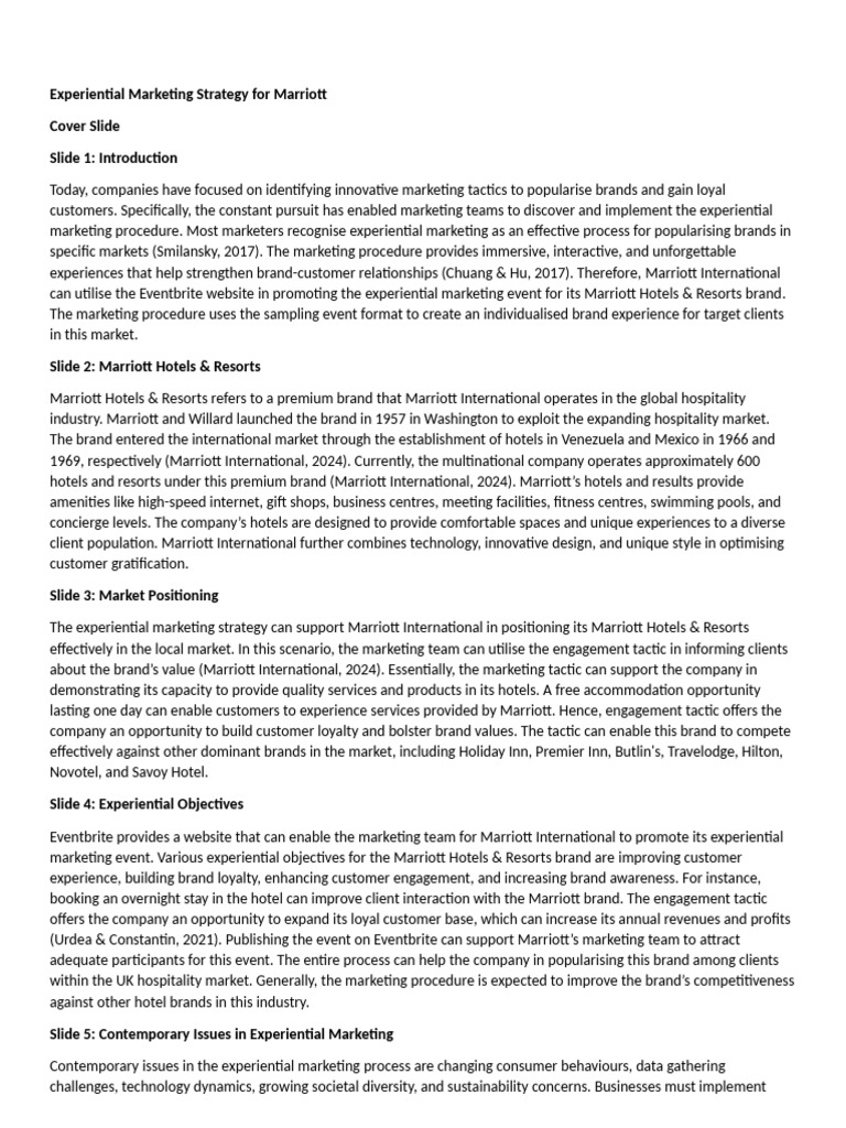 Experiential Marketing Strategy For Marriott | PDF | Marketing | Brand