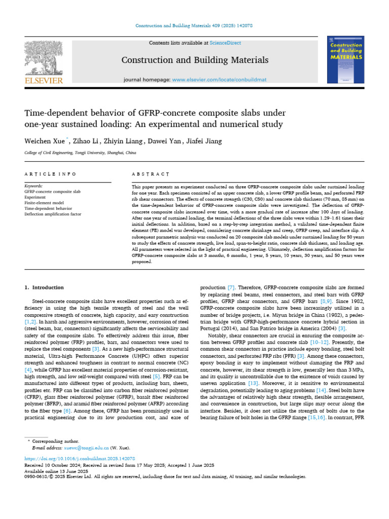 Time Dependent Behavior of GFRP Concrete Composite Slab 2025 ...