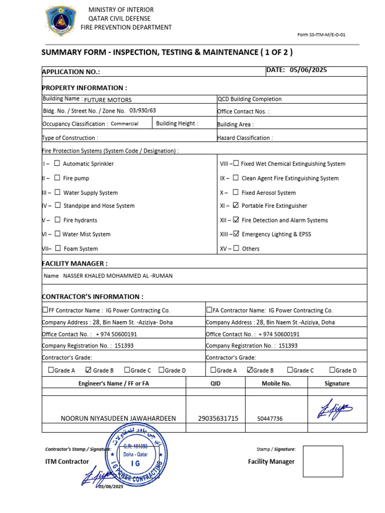 Qatar Fire Safety Inspection Summary | PDF | Safety | Fire Protection