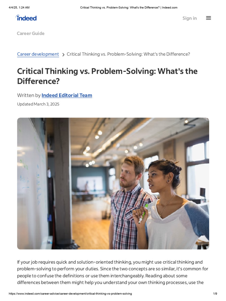 Critical Thinking vs. Problem-Solving - What's The Difference - Indeed - Com - Assignment | PDF ...