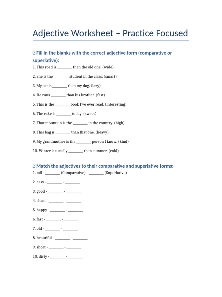 Adjective Practice Worksheet | PDF