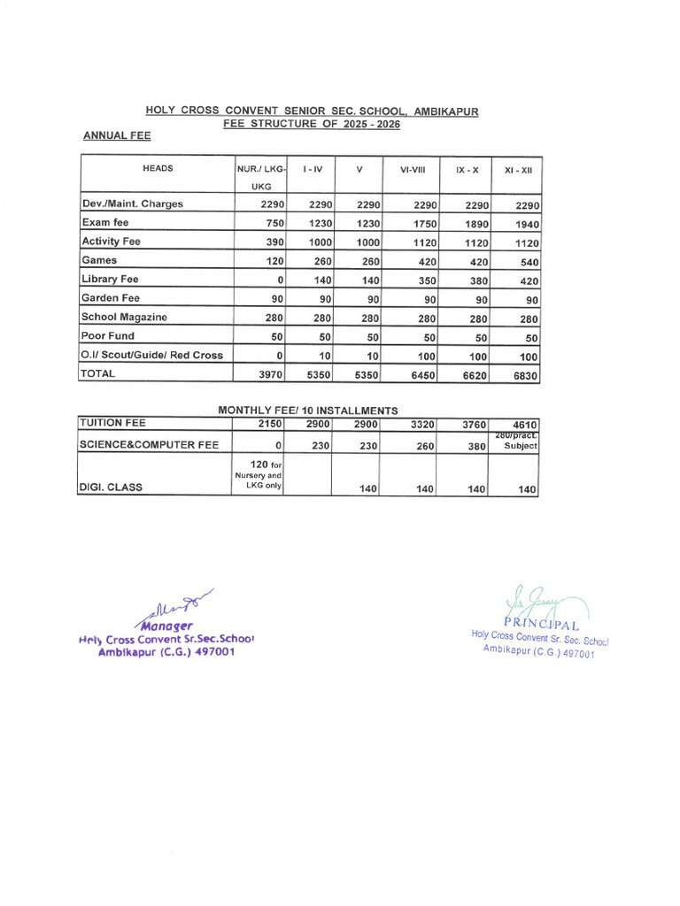9 Fee Structure 2025 26 | PDF