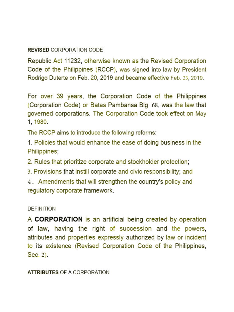 Revised Corporation Code of the Philippines | PDF | Corporations | Stocks