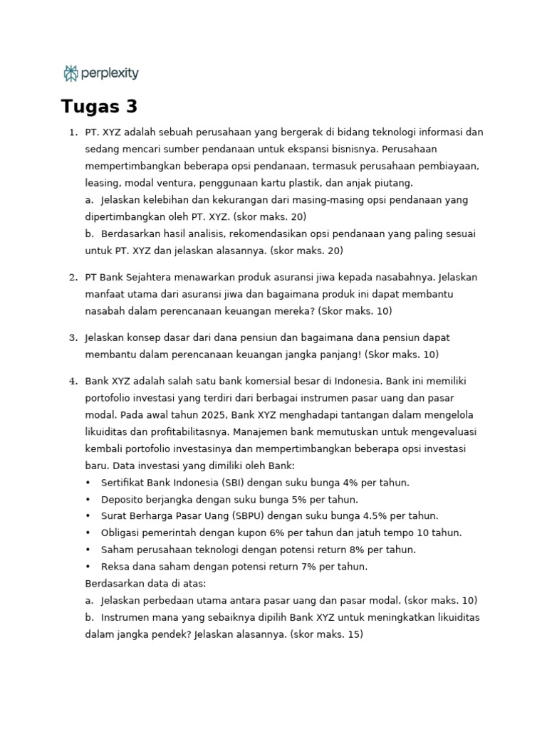 Tugas 3 - 1. - PT. XYZ Adalah Sebuah Perusahaan Yang B | PDF