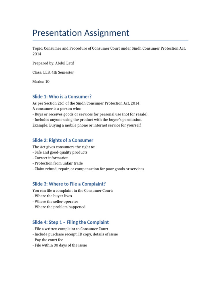 Consumer Court Presentation Assignment | PDF