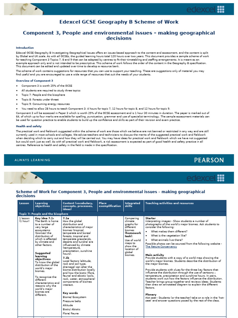 Edexcel 2016 GCSE Geography B Topics 7 8 9 People and Environment ...
