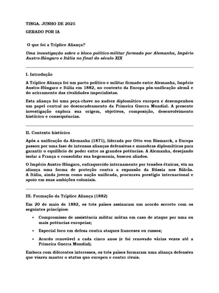 O Que Foi A Triplice Alianca | PDF | Império Alemão | Primeira Guerra ...