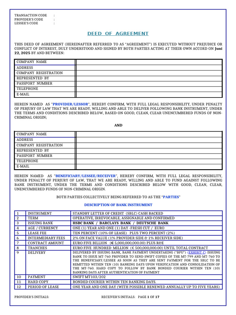 Draft 2025-DOA Leasing BG-SBLC Credit LOC | PDF | Letter Of Credit | Lease