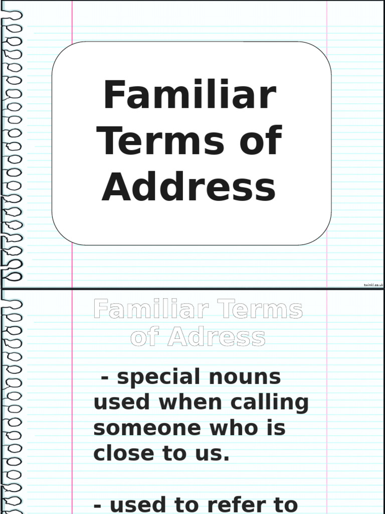 Familiar Terms of Address for Grade 1 | PDF